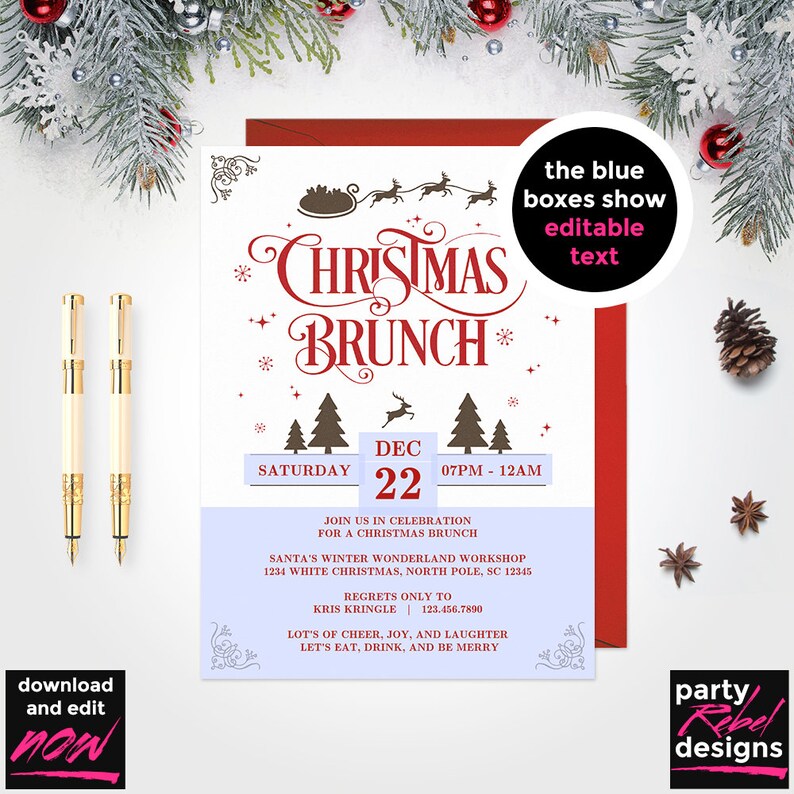 Christmas Brunch Invitation Printable Template Christmas Etsy