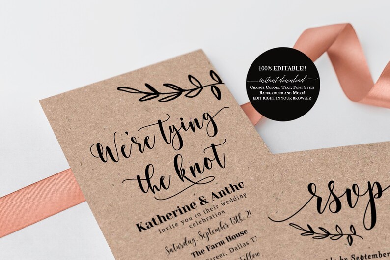 Wedding invitation template download Rustic Wedding | Etsy