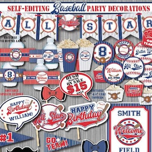 SELF-EDITING All Star Baseball Birthday Decorations-Printable | Etsy