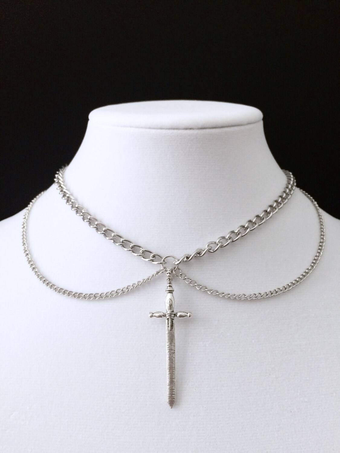 Sword Choker Silver Chain Choker Sword Necklace Gothic | Etsy