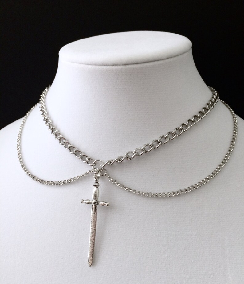 Sword Choker Silver Chain Choker Sword Necklace Gothic | Etsy