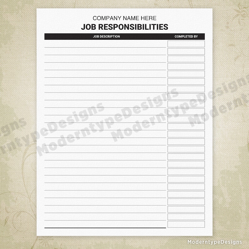 Job Responsibility Checklist Printable Editable Company Task | Etsy