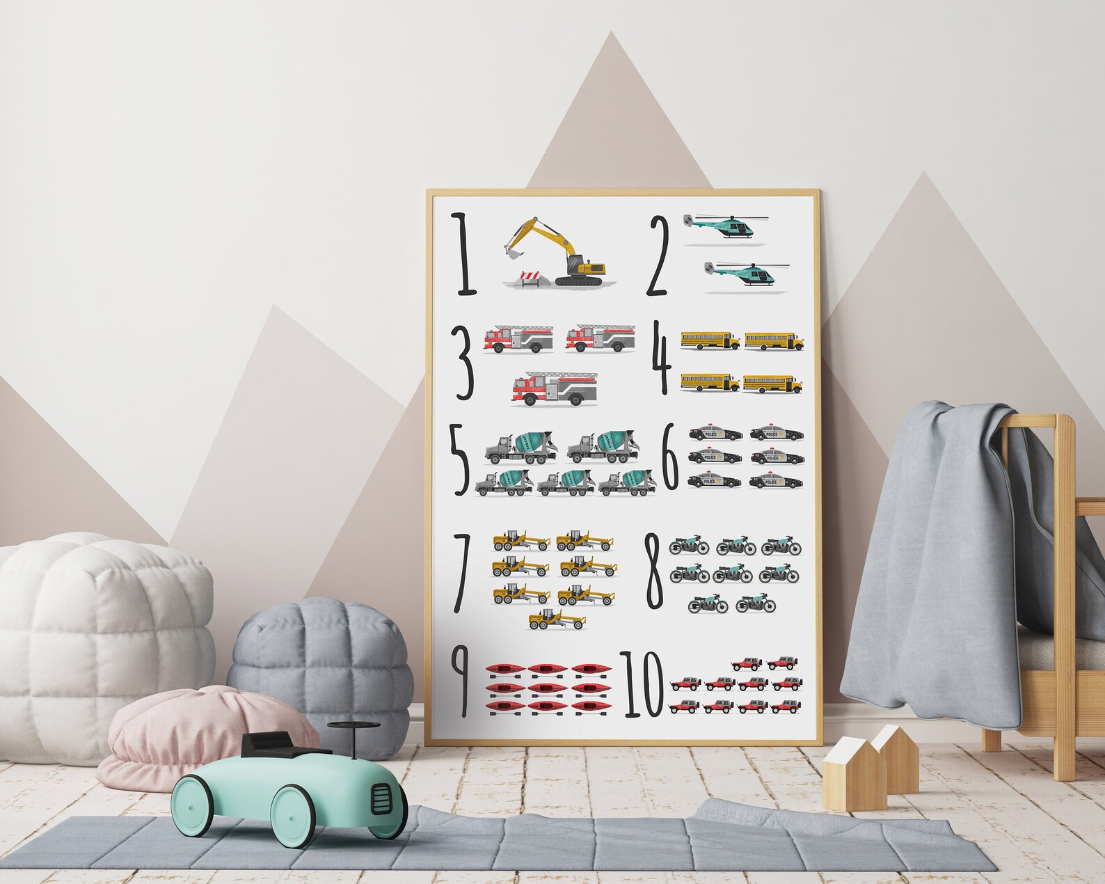 Learn numbers print Printable math vehicles Car poster | Etsy