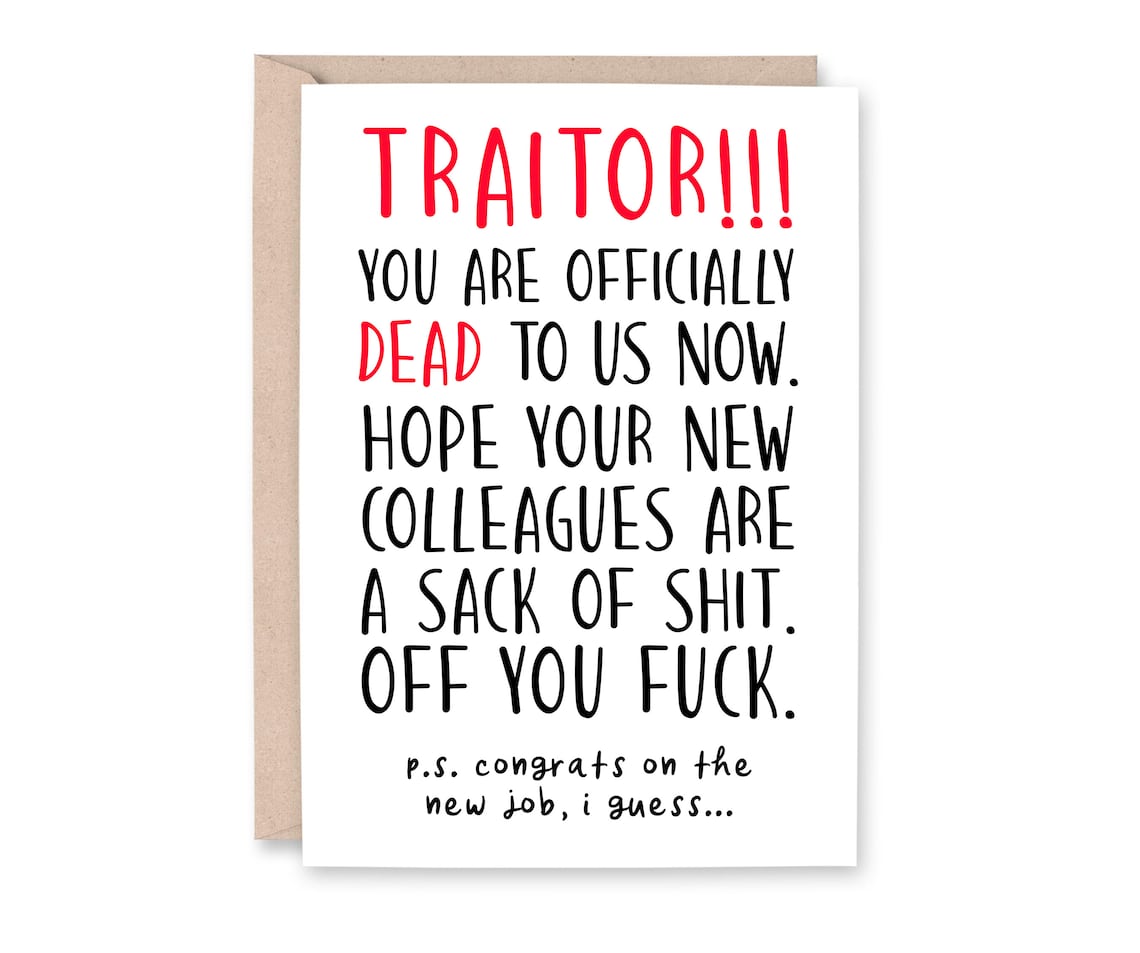Rude Leaving Card You're Dead To Us Card Traitor Card | Etsy