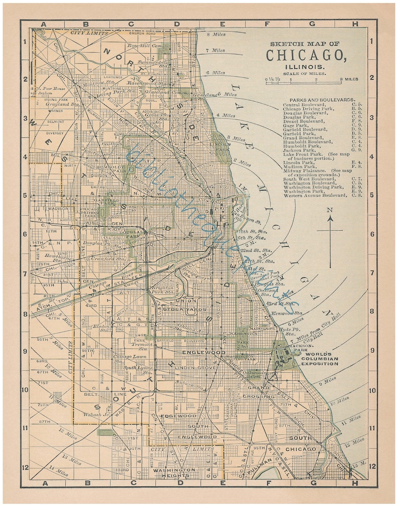 Chicago Illinois 1893 Map Fine Art Print | Etsy