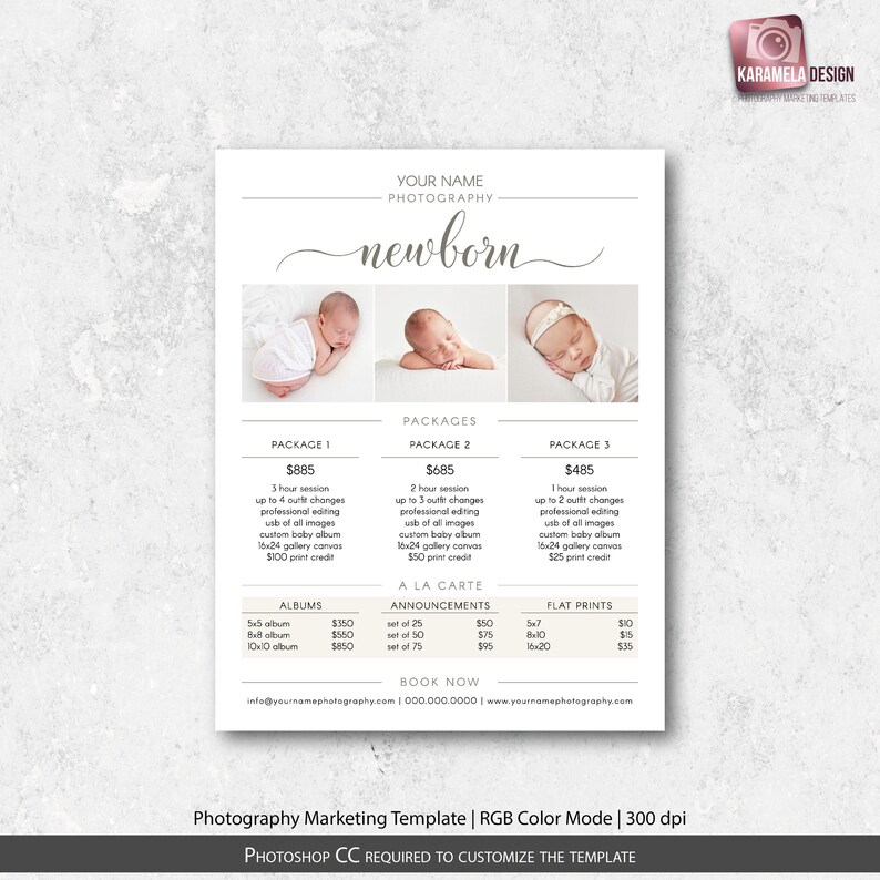Newborn Photography Pricing Guide Photoshop Template Newborn | Etsy