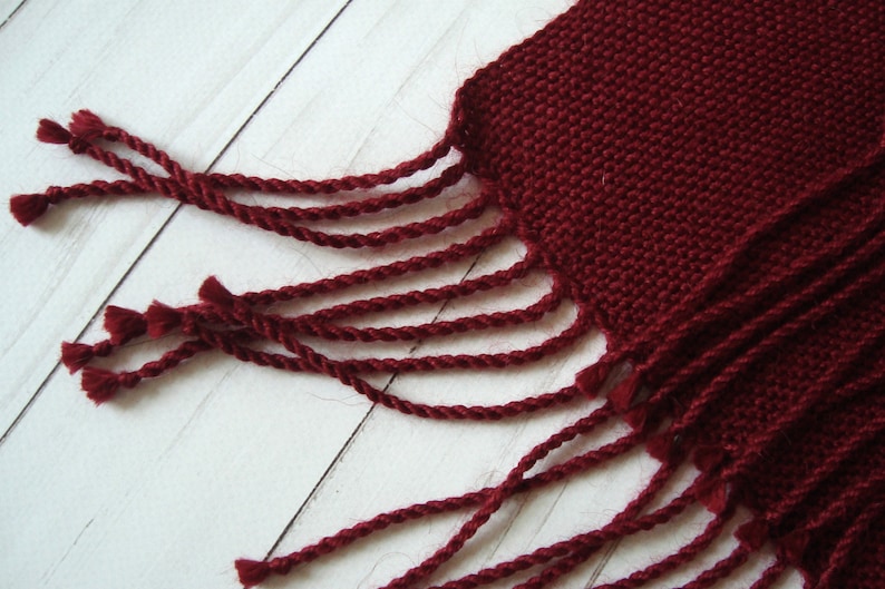 Burgundy fringed shawl for woman Maroon rectangular prayer | Etsy