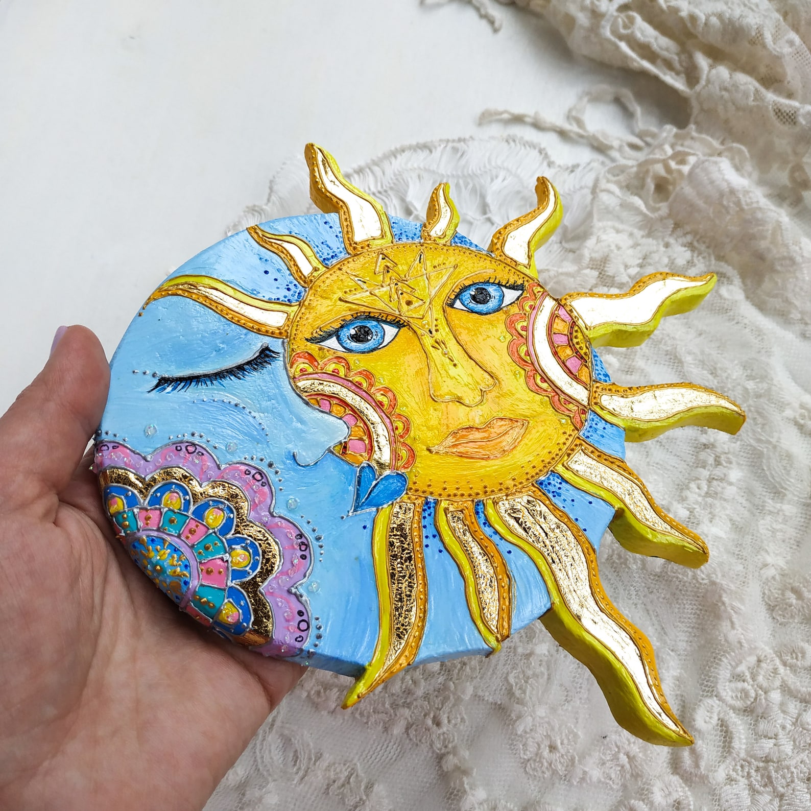 Sun and Moon wall art. Mystic moon. Polymer clay sculpture. | Etsy