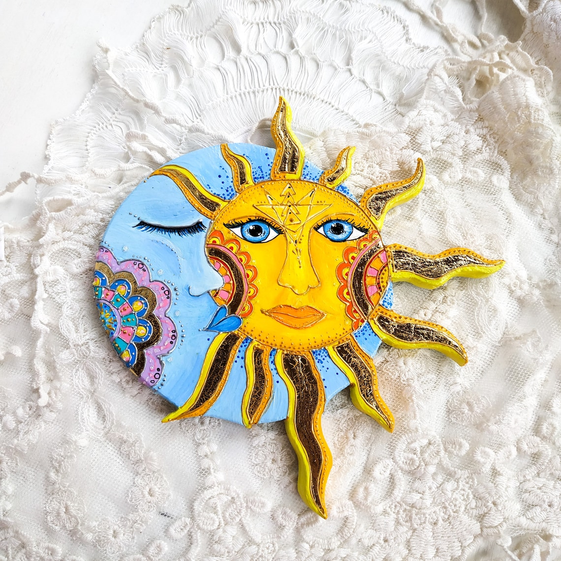 Sun and Moon wall art. Mystic moon. Polymer clay sculpture. | Etsy