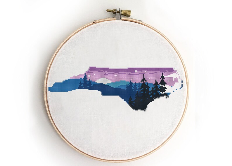 North Carolina state cross stitch pattern skyline landscape | Etsy