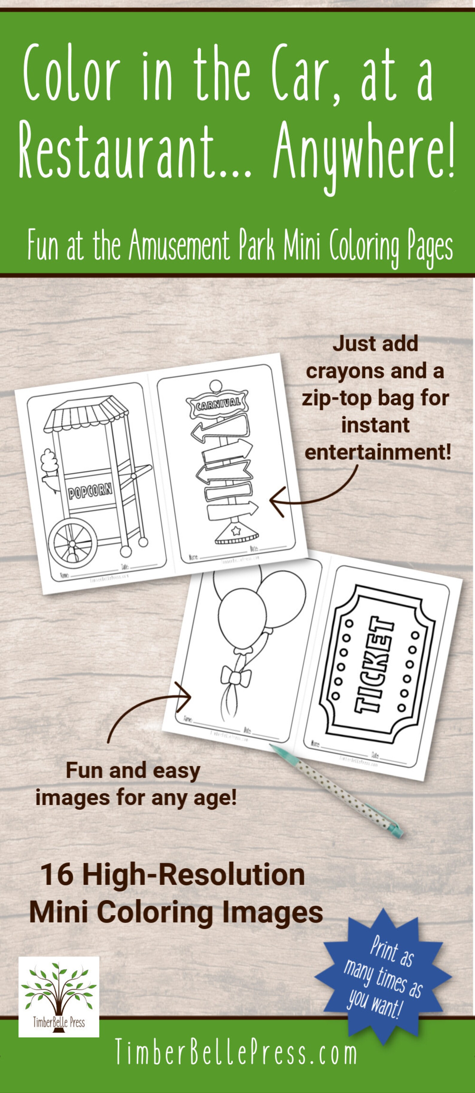 Fun at the Amusement Park Printable Mini Coloring Pages for | Etsy