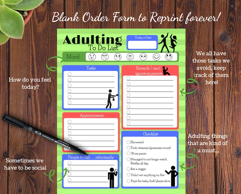 Adulting Checklist Funny Printable Humor To Do List Task | Etsy