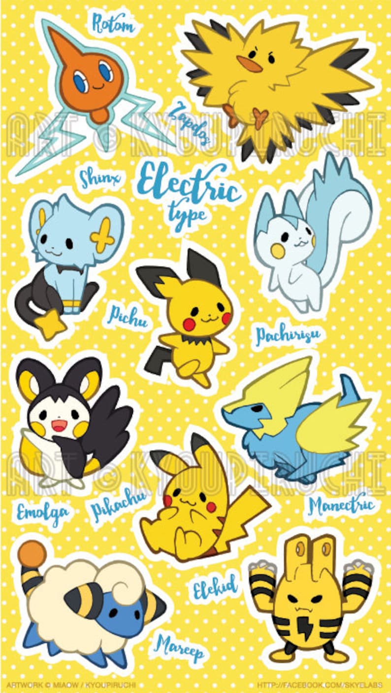 Tipo Eléctrico Pokemon Sticker Sheet Pokemon Type Series Etsy