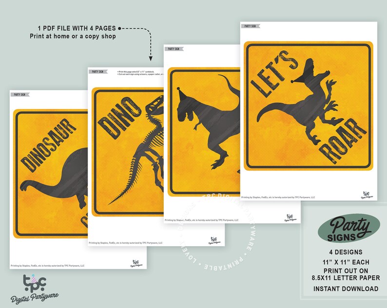 Dinosaur Birthday Party Signs / Printable Dinosaur Set of 4 | Etsy