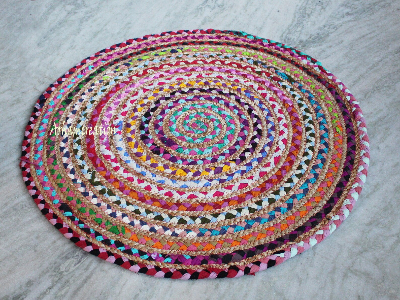 Round Rag Rug Cotton Jute Handmade Circle Mat Modern Floor | Etsy