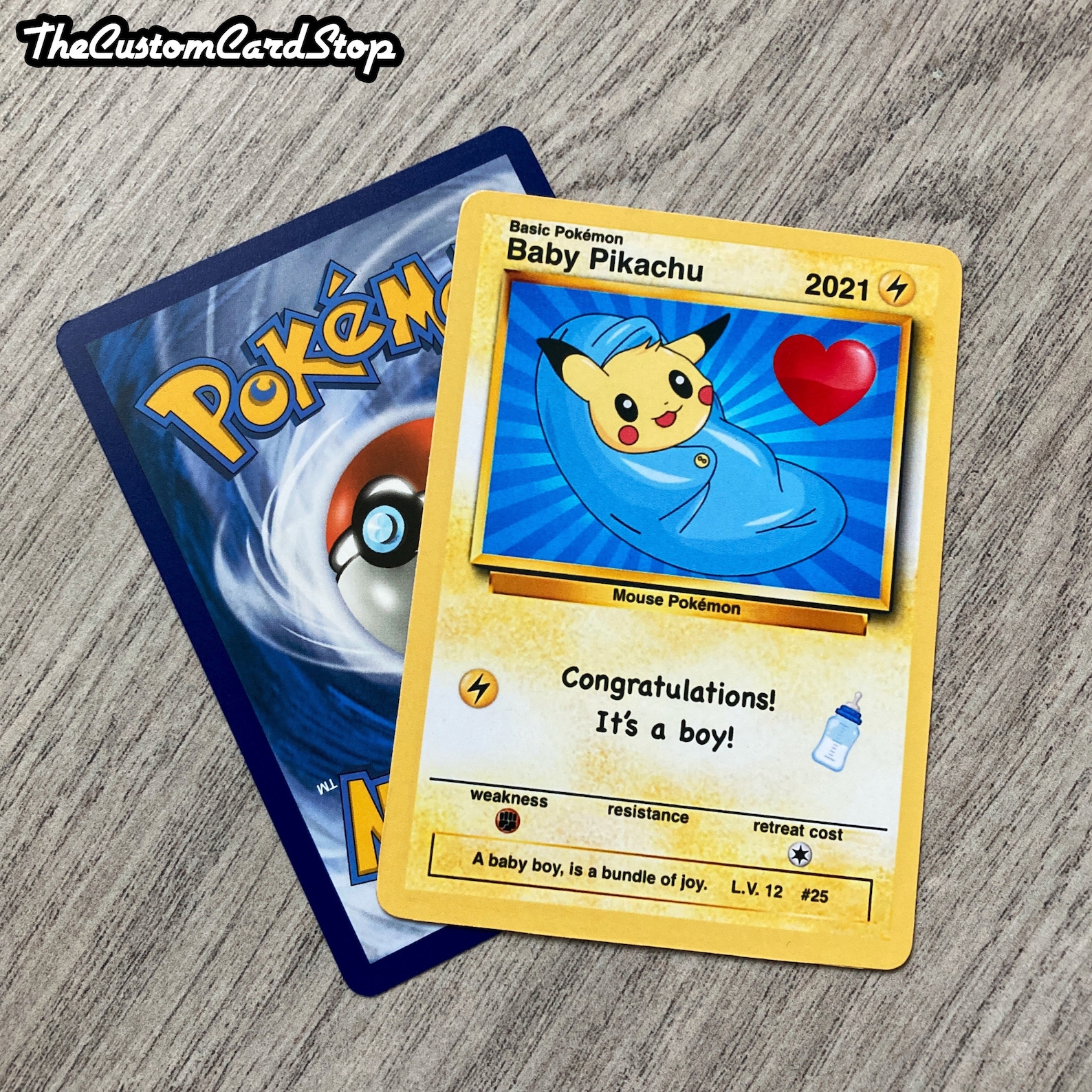Baby Pikachu its a boy custom pokemon card | Etsy