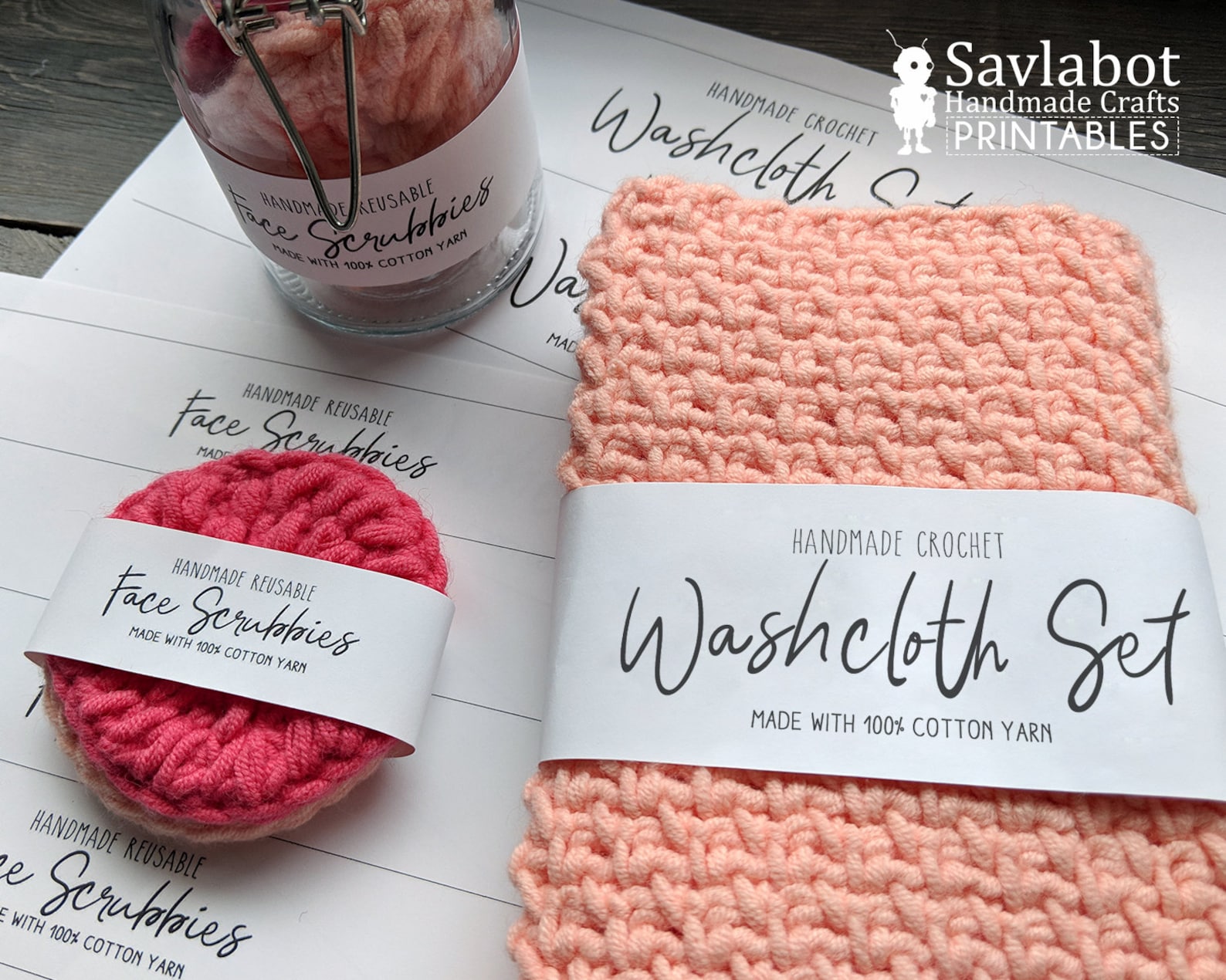 Face scrubbies crochet tag labels washcloth wrap printable | Etsy