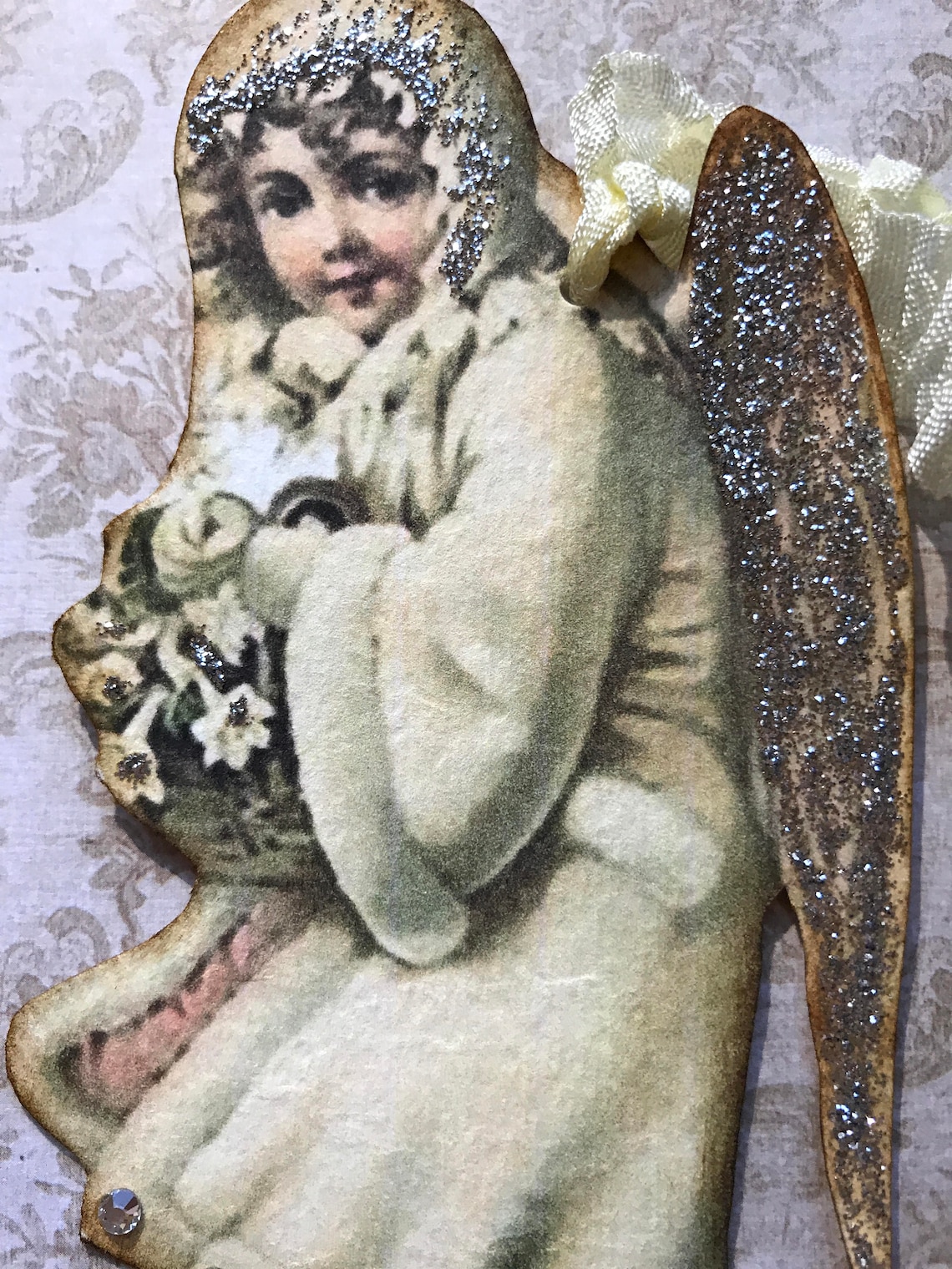 Angel tags set of 2 extra large with crystal rhinestones | Etsy