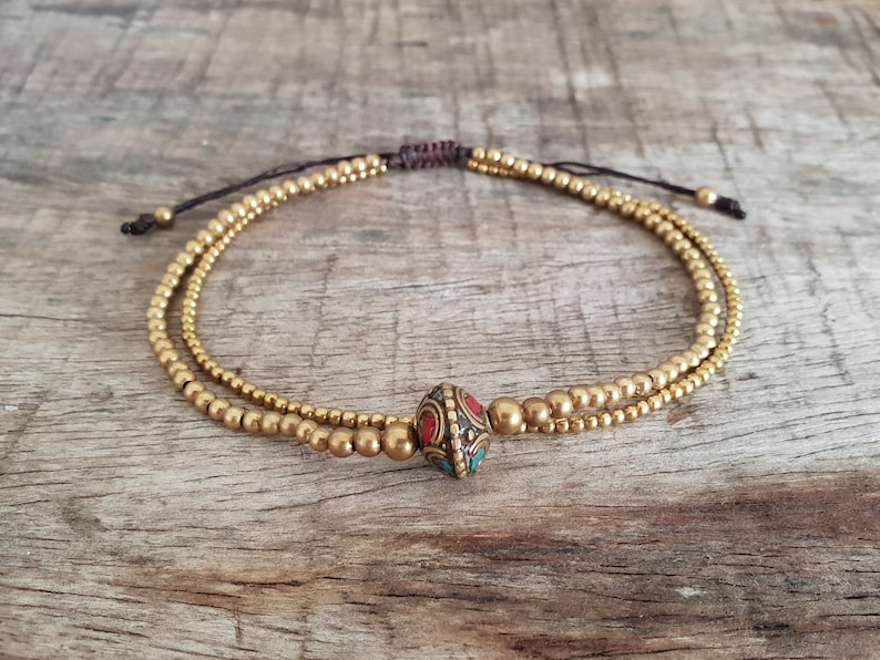 Double Brass Chains Nepal Tibetan Stone Bracelet/ Anklet | Etsy
