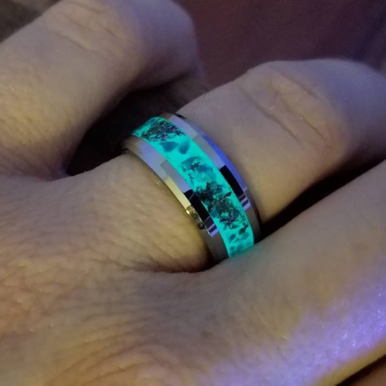 Opal Meteorite Tungsten Glow Ring Aqua Glow Ring | Etsy