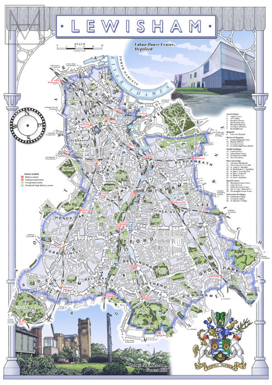 Lewisham London Borough illustrated map giclee print | Etsy