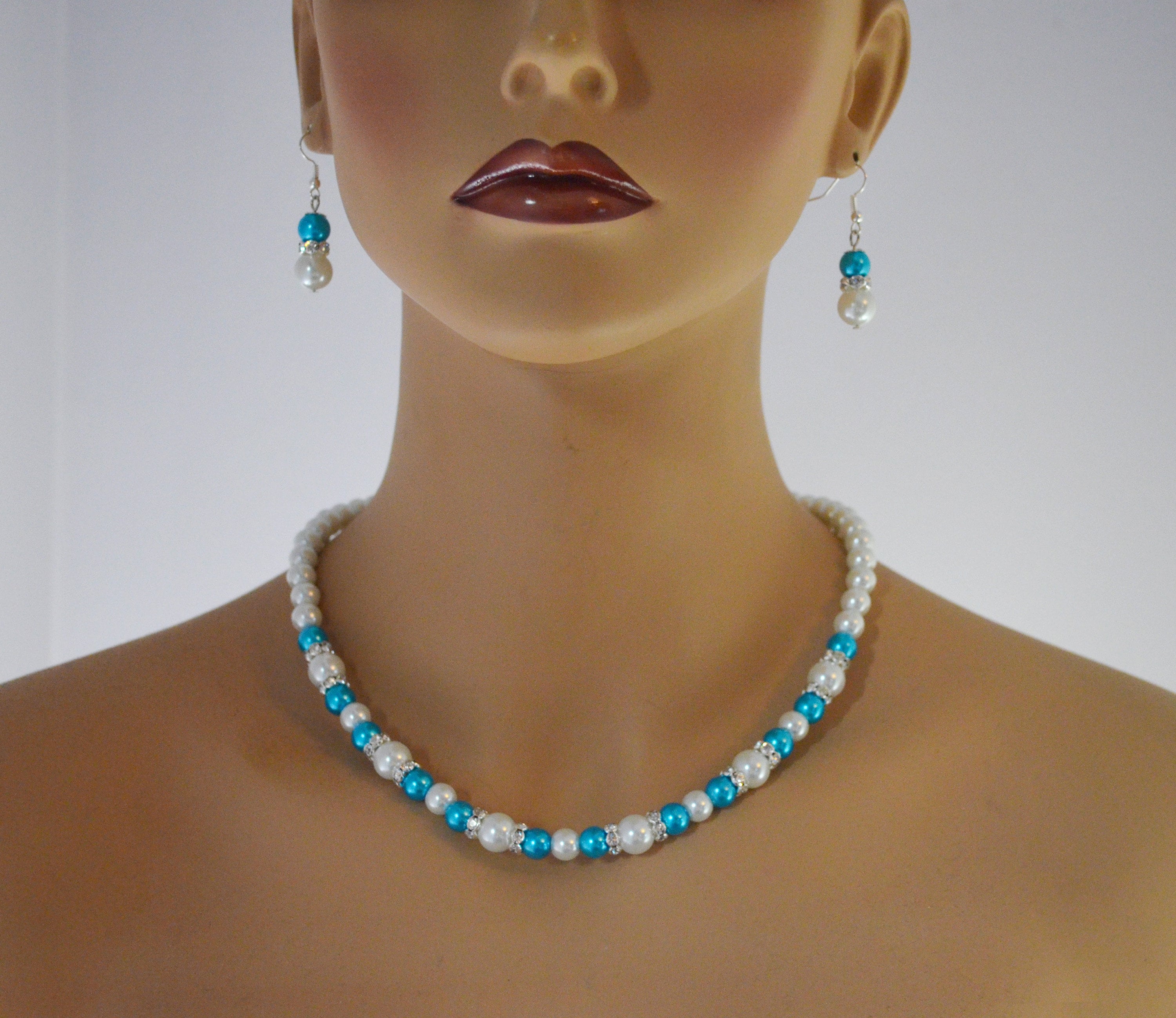 Joyería de perlas en la opción de color blanco y azul collar | Etsy