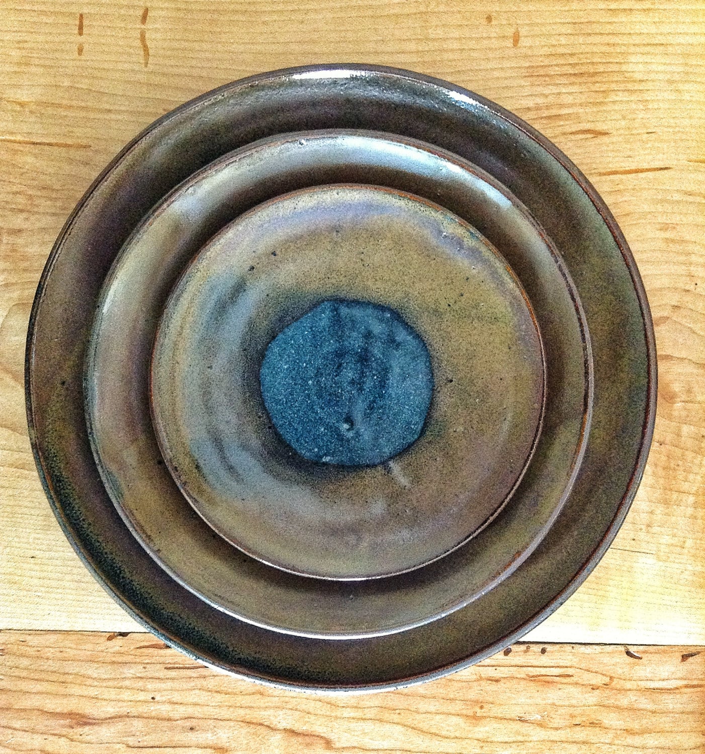 Blue Pottery Plates Dinnerware Set Slate blue and brown 5 | Etsy