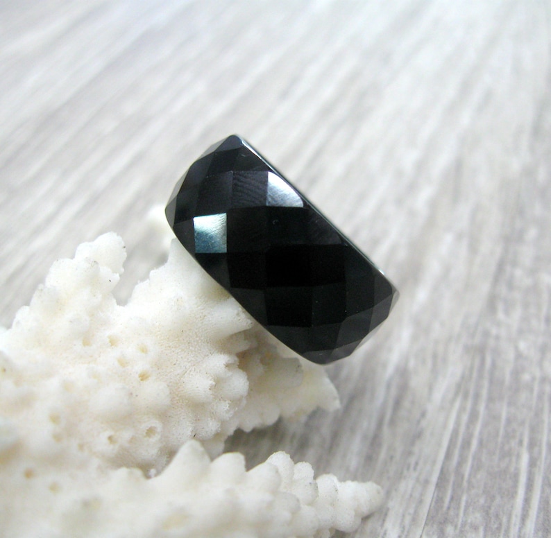 Black onyx ring natural solid stone faceted band size 6 7 8 9 | Etsy