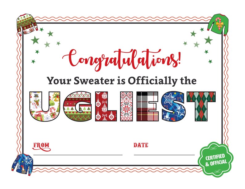 Ugly Sweater Awards Printable Printable Word Searches