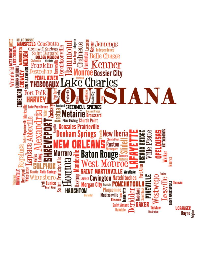 Louisiana Map Art Louisiana Art Print Louisiana State Map | Etsy