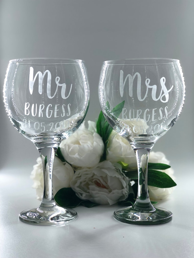 Personalised Gin Glasses Custom Mr And Mrs Gin Glass Set Etsy